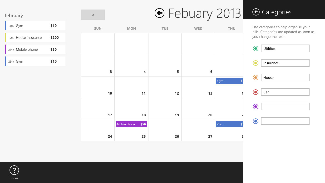Billminder - Windows 8 App